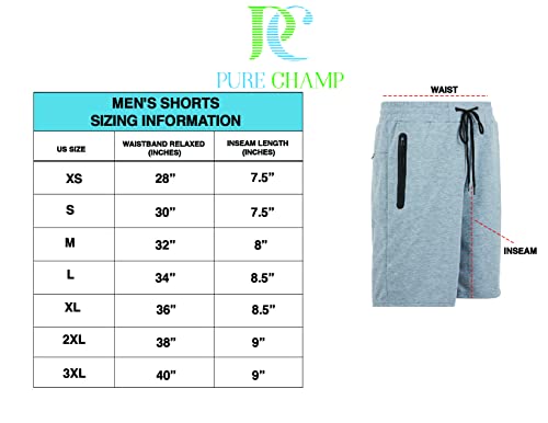 PURE CHAMP Mens Shorts 3 Pack Tech Fleece Gym Shorts for Men Athletic Workout Shorts with Zipper Pocket and Drawstring Size XS-3XL(SET-02 L)