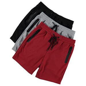 PURE CHAMP Mens Shorts 3 Pack Tech Fleece Gym Shorts for Men Athletic Workout Shorts with Zipper Pocket and Drawstring Size XS-3XL(SET-02 L)