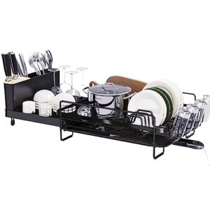 runnatal large dish drying rack with drainboard set, extendable dish rack, utensil holder, cup holder, expandable dish drainer for kitchen counter