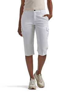 lee women's plus size flex-to-go mid-rise 17" cargo skimmer capri pant, white