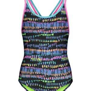 Under Armour Girls' One Piece Swimsuit, Black Watercolor