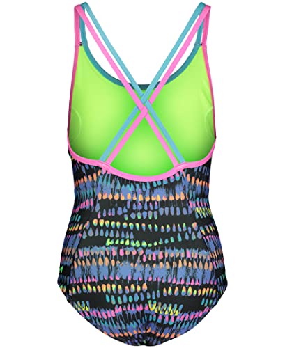 Under Armour Girls' One Piece Swimsuit, Black Watercolor