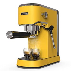 CAVDLE Espresso Machine 20 Bar, Professional Espresso Maker with Milk Frother Steam Wand, Compact Espresso Coffee Machine with 35oz Removable Water Tank for Cappuccino, Latte, Stainless Steel, Yellow