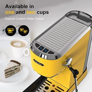 CAVDLE Espresso Machine 20 Bar, Professional Espresso Maker with Milk Frother Steam Wand, Compact Espresso Coffee Machine with 35oz Removable Water Tank for Cappuccino, Latte, Stainless Steel, Yellow