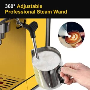 CAVDLE Espresso Machine 20 Bar, Professional Espresso Maker with Milk Frother Steam Wand, Compact Espresso Coffee Machine with 35oz Removable Water Tank for Cappuccino, Latte, Stainless Steel, Yellow