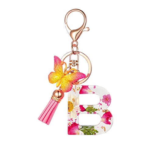 Suweibuke Cute Key Chains for Women Girls, Initial Letter Keychains with Tassel and Butterfly, Charms for Purse Backpacks Handbags Bags (B)