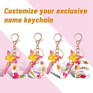 Suweibuke Cute Key Chains for Women Girls, Initial Letter Keychains with Tassel and Butterfly, Charms for Purse Backpacks Handbags Bags (B)