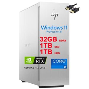 hp envy gaming desktop computer | 12th gen intel 12-core i7-12700 processor | 32gb ddr4 1tb ssd + 1tb hdd | geforce rtx 3060 ti 8gb graphic | displayport usb-c thunderbolt win11pro + hdmi cable