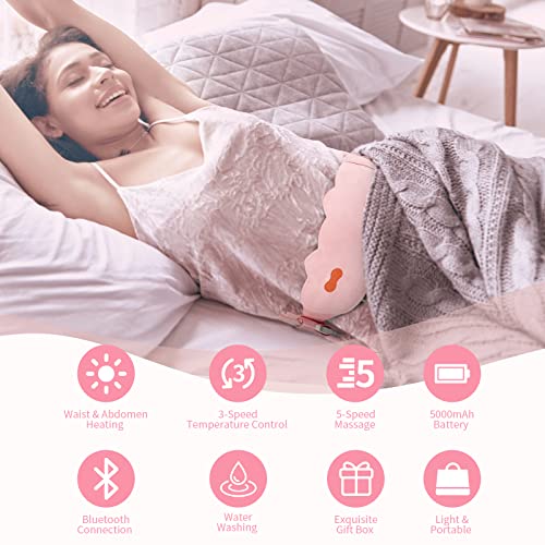 FTOYIN Portable Heating Pad Simultaneous Front and Rear Belly Warmer with 5 Massage Modes, Period Heating Pads for Girl Women Back Pain Relief (Pink)