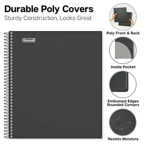 Dunwell 5-Subject Notebook College Ruled - 400 Pages (200 Sheets), Spiral Notebook 8.5 x 11 with Tabs, Dividers, Pockets, Dual Poly Covers, School Supplies Multi Subject Notebook