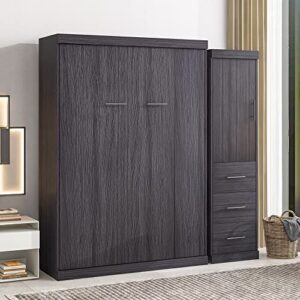 Quarte Multifunctional Full Size Murphy Bed with Wardrobe and 3 Drawers,Solid Wood Storage Bed can be Folded into a Cabinet,for Small Spaces Apartments Studio Guest Room Use