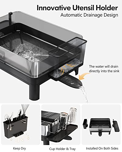 BOOSINY Dish Racks for Kitchen Counter, 304 Stainless Steel Large Dish Rack and Drainboard Set, Full Size Dish Drainer with Swivel Spout Drainage, Utensil Holder and Cup Holder for Big Family