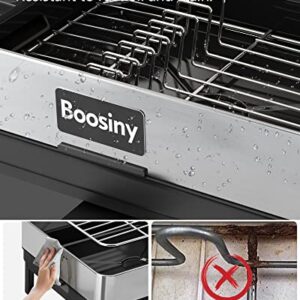 BOOSINY Dish Racks for Kitchen Counter, 304 Stainless Steel Large Dish Rack and Drainboard Set, Full Size Dish Drainer with Swivel Spout Drainage, Utensil Holder and Cup Holder for Big Family