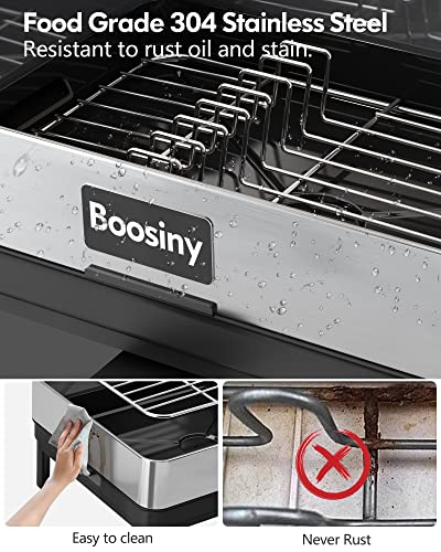 BOOSINY Dish Racks for Kitchen Counter, 304 Stainless Steel Large Dish Rack and Drainboard Set, Full Size Dish Drainer with Swivel Spout Drainage, Utensil Holder and Cup Holder for Big Family