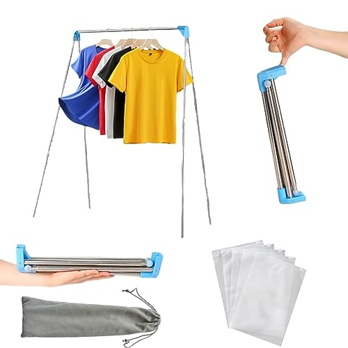 Portable Travel Garment Rack, Compact Stainless Steel Foldable Mini Drying Clothes Rack for Travel, Camping, Hotel Room, Laundry, Dance Costume, Indoor, Outdoor (Regular)