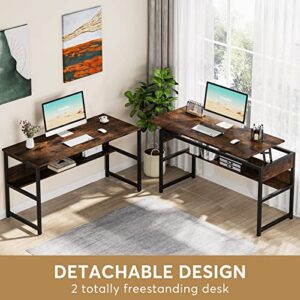 Tribesigns L Shaped Desk with Lift Top, Corner Computer Desk with Storage Shelves, Sit to Stand L Shaped Writing Desk, Industrial Computer Desk Home Office, 59'' Writing Desk with Monitor Stand