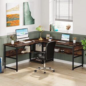 Tribesigns L Shaped Desk with Lift Top, Corner Computer Desk with Storage Shelves, Sit to Stand L Shaped Writing Desk, Industrial Computer Desk Home Office, 59'' Writing Desk with Monitor Stand