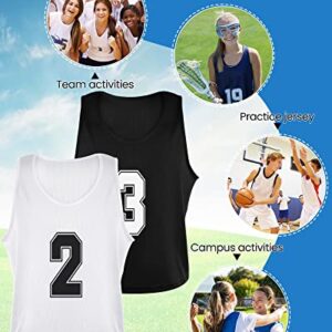 Silkfly 24-Pack Youth Numbered Soccer Practice Jerseys - Scrimmage Vests for Teens in Black & White