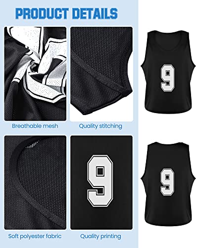 Silkfly 24-Pack Youth Numbered Soccer Practice Jerseys - Scrimmage Vests for Teens in Black & White