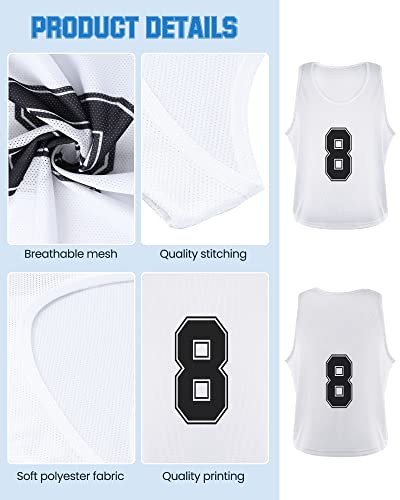 Silkfly 24-Pack Youth Numbered Soccer Practice Jerseys - Scrimmage Vests for Teens in Black & White