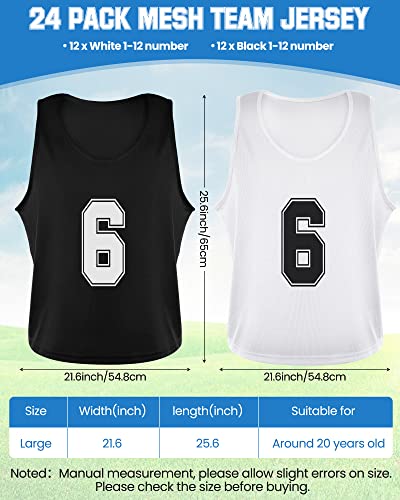 Silkfly 24-Pack Youth Numbered Soccer Practice Jerseys - Scrimmage Vests for Teens in Black & White