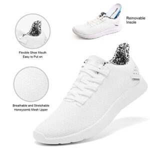 KOLILI Women Tennis Road Running Workout Shoes Lightweight Energycloud Slip on Fashion Soft Cushion Sneakers White Leopard Size 6