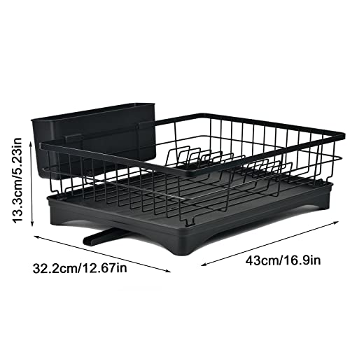 HappyHapi Dish Drying Rack, Dish Rack with Drainboard Utensil Holder, Dish Racks Drainers for Kitchen Counter, Durable Drying Rack for Dishes, Knives, Spoons, and Forks, Kitchen Organization(Black)