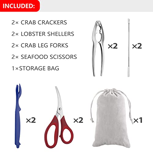 Seafood Tools Set Includes 2 Crab Crackers 2 Seafood Fork 2 Lobster Crackers 2 Seafood Scissors -Nutcracker Set（9 Piece ）