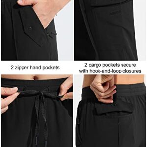 POLIVA Women's Cargo Hiking Pants Lightweight Joggers Quick Dry Golf Travel Casual Athletic Pants Water Resistant Black L