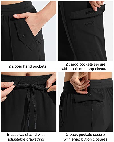 POLIVA Women's Cargo Hiking Pants Lightweight Joggers Quick Dry Golf Travel Casual Athletic Pants Water Resistant Black L