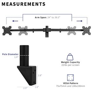 VIVO Premium Dual Ultra Wide LCD LED 27 to 38 inch Monitor Wall Mount, Heavy Duty, Telescoping Arms, Flush Wall Setup, Fits 2 Screens, Black, MOUNT-TS38B