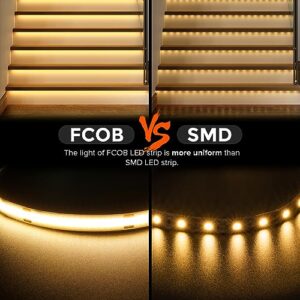 BTF-LIGHTING PIR Sensor Stair Light ES32 Controller Kit 3X16FT Custom FCOB LED Strip Length Fits All Widths of Stairs DC24V 3000K CRI 90+ 8mm Width Dimmable Uniform Light Multiple On and Off Modes