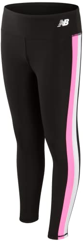 New Balance Girls' Legging Set - 4 Piece Short Sleeve T-Shirt and Leggings Set (7-16), Size 7-8, Black/Pink