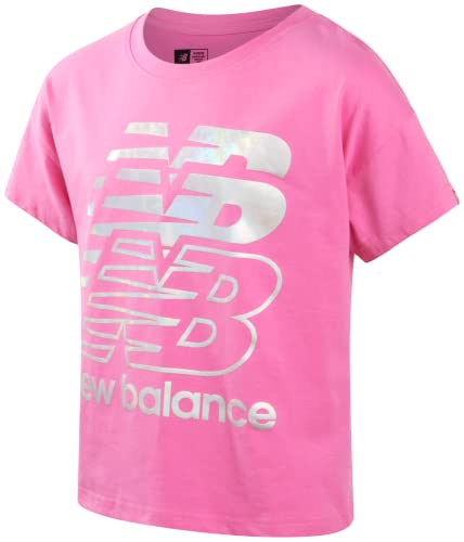 New Balance Girls' Legging Set - 4 Piece Short Sleeve T-Shirt and Leggings Set (7-16), Size 7-8, Black/Pink