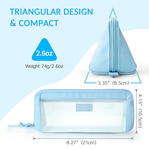 Sooez Large Grid Mesh Pencil Case, Big Capacity Clear Pencil Pouch Pen Bag with Zipper Closure, Cute Stationery Organizer Transparent Makeup Bag for Adult Girls Boys Office School Supplies, Blue