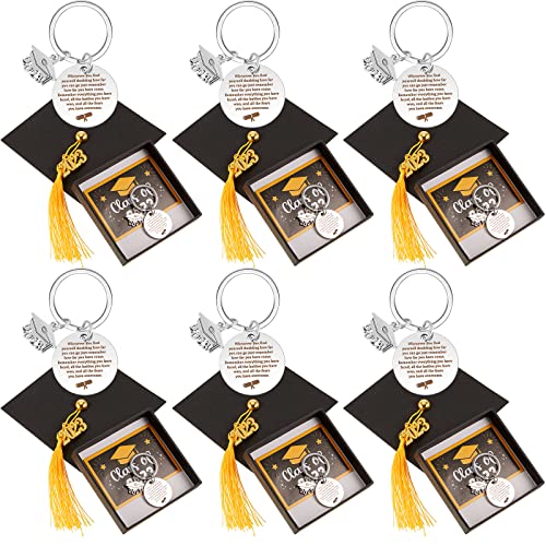 6 Sets Graduation Gifts Inspirational Grad Keychain for Her Him Graduate Key Chain with Class of 2023 Card Grad Box for High School College Graduate Students