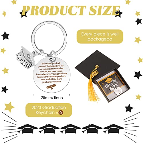 6 Sets Graduation Gifts Inspirational Grad Keychain for Her Him Graduate Key Chain with Class of 2023 Card Grad Box for High School College Graduate Students