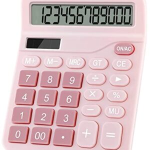 Office Desk Calculator, Cute Calculator for Kids, 12 Digits Battery Dual Power Financial Calculator with Big Button Large Display for Office Home and School (Pink)