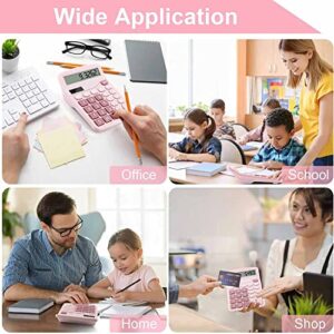 Office Desk Calculator, Cute Calculator for Kids, 12 Digits Battery Dual Power Financial Calculator with Big Button Large Display for Office Home and School (Pink)