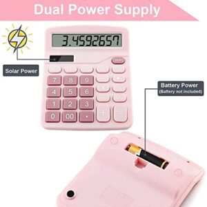 Office Desk Calculator, Cute Calculator for Kids, 12 Digits Battery Dual Power Financial Calculator with Big Button Large Display for Office Home and School (Pink)