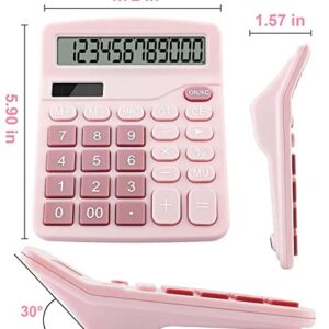 Office Desk Calculator, Cute Calculator for Kids, 12 Digits Battery Dual Power Financial Calculator with Big Button Large Display for Office Home and School (Pink)