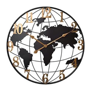 Large World Map Wall Clock, Metal Minimalist Modern Clock, Round Silent Non-Ticking Battery Operated Wall Clocks for Living Room/Home/Kitchen/Bedroom/Office/Farmhouse Decor (24 Inch)