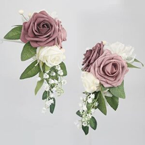 Rinlong Floral Shoulder Corsages Dusty Rose Mother of The Bride Corsage for Wedding Prom Ceremony Anniversary Party Church