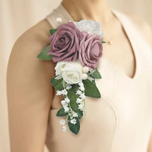 Rinlong Floral Shoulder Corsages Dusty Rose Mother of The Bride Corsage for Wedding Prom Ceremony Anniversary Party Church