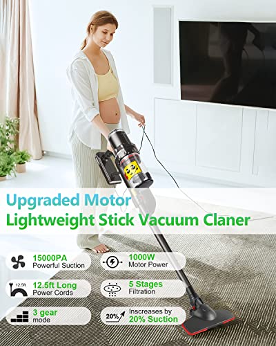 GOXIFACA Corded Stick Vacuum, 600W Powerful 20KPa Suction Vacuum Cleaner, 1.5L Dust Cup, 5 in 1 Lightweight Household Stick Vaccum for Hardwood Floor Carpet and Pet Hair