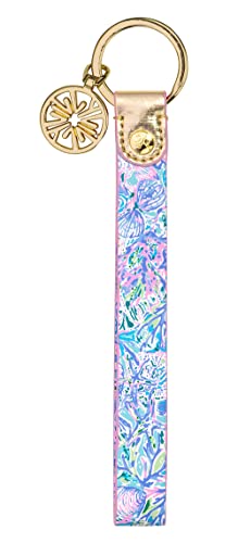 Lilly Pulitzer Durable Leatherette Strap Key Chain, Cute Wristlet Keychain Accessory with Metal Ring, Soleil It On Me