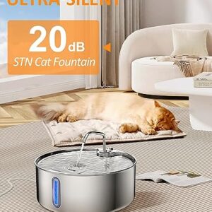 STN Cat Water Fountain 118oz/3.5L Stainless Steel Cat Fountain with Water Level Window,Ultra-Quiet and Durable Pump,3 Replacement Filters