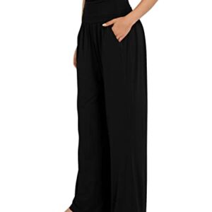 ODODOS Women's Wide Leg Palazzo Lounge Pants with Pockets Light Weight Loose Comfy Casual Pajama Pants-28 inseam, Black, Large