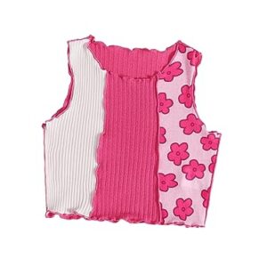 SOLY HUX Girls Colorblock & Floral Print Ribbed Knit Tank Top Cute Clothes Fashion 2023 White and Pink 10Y