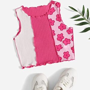 SOLY HUX Girls Colorblock & Floral Print Ribbed Knit Tank Top Cute Clothes Fashion 2023 White and Pink 10Y